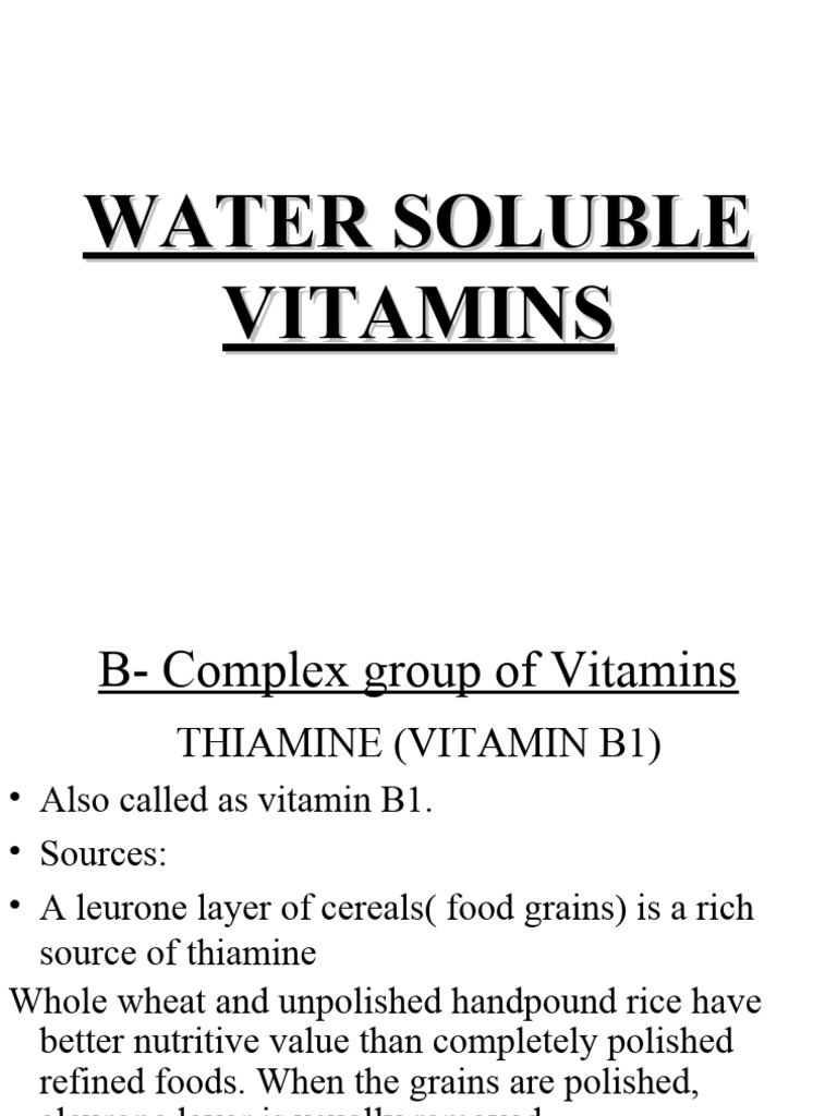 Water Soluble Vitamin | PDF | Vitamin B12 | Nicotinamide Adenine ...