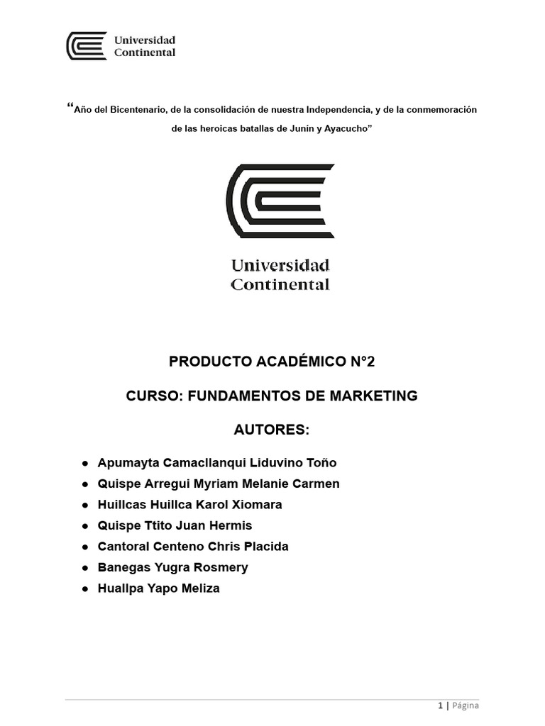 Producto Academico #2 Fundamentos de Marketing | PDF | Business | Calidad (comercial)