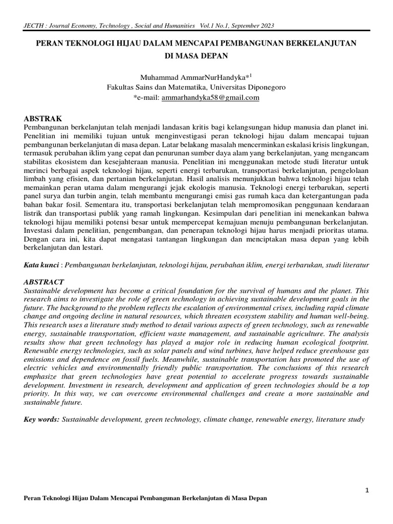 Peran Teknologi Hijau Dalam Mencapai Pembangunan Berkelanjutan Di Masa Depan | PDF | Politik ...