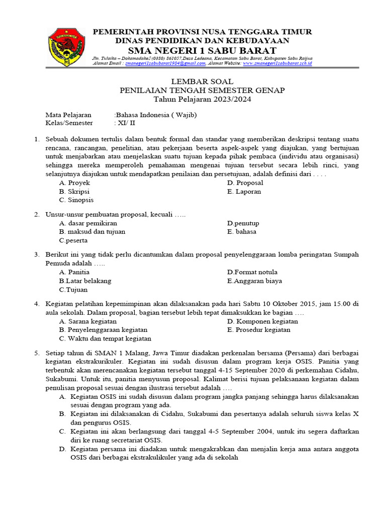 Soal PTS Genap Bindo Wajib Kelas XI | PDF