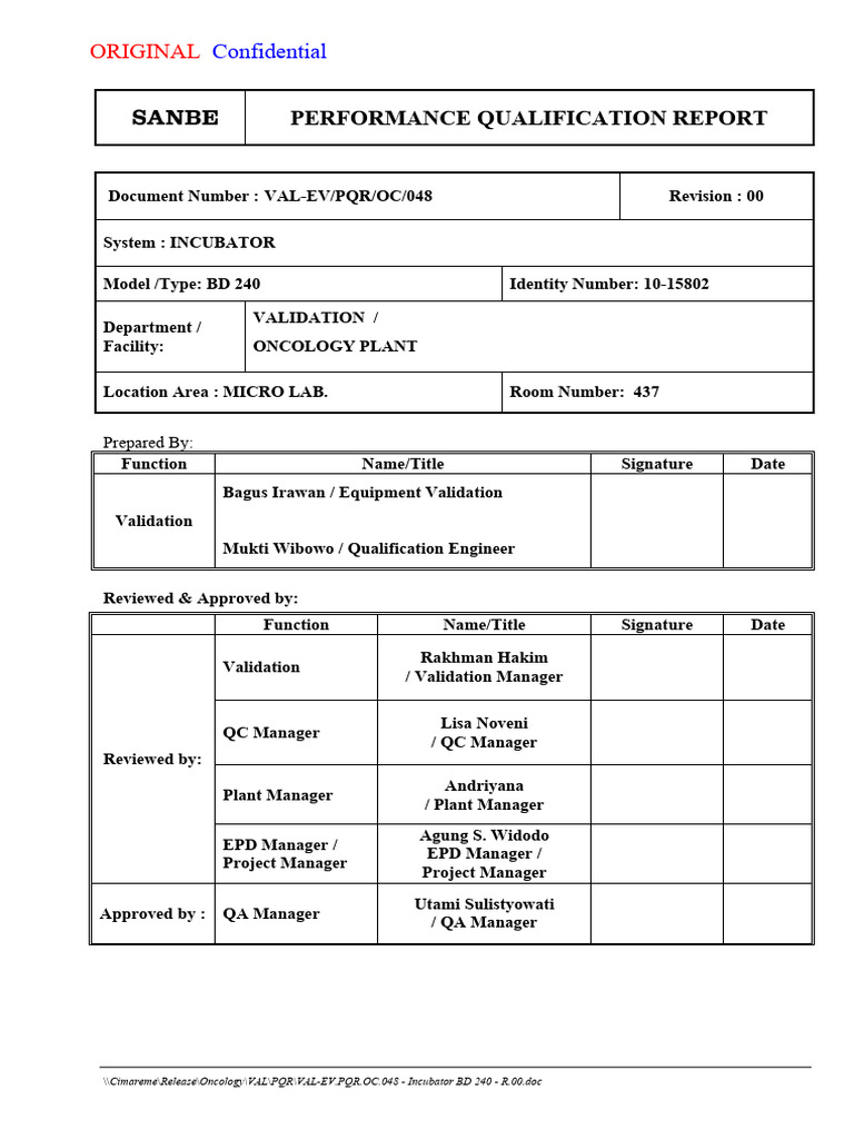 VAL-EV - PQR.OC.048.R00 Incubator | PDF | Verification And Validation