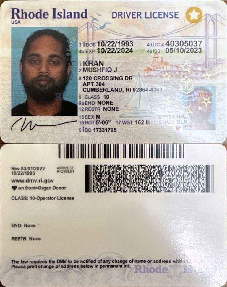KHAN, Mushfiq - RI Drivers License | PDF