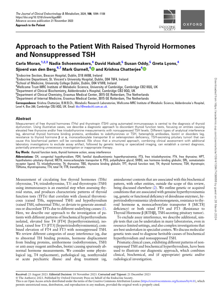 Approach To The Patient With Raised Thyroid Hormones and Nonsuppressed TSH | PDF | Thyroid ...
