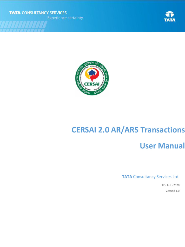 CERSAI 2.0 AR ARS Transactions User Manual 12122020 | PDF | Login | Securitization
