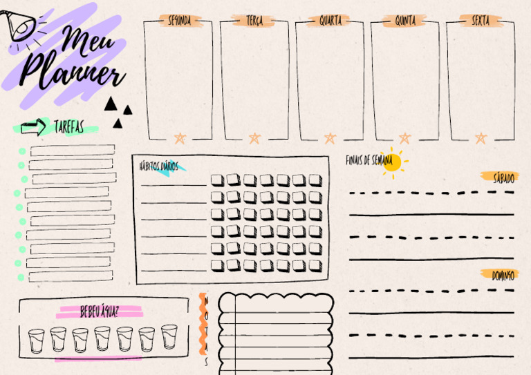 Planner Bullet Journal de Rotina e Hábitos Diários para Semana | PDF