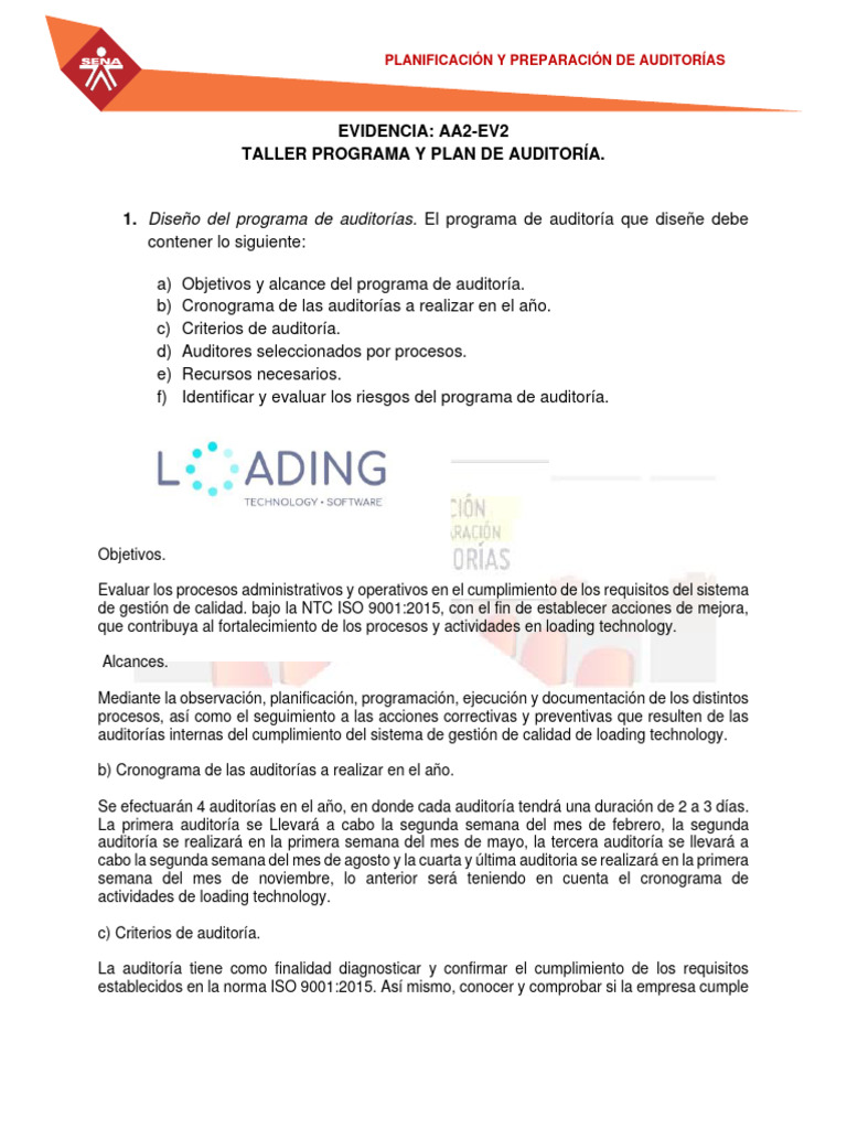 Formato Evidencia AA2 Ev2 | PDF | Auditoría | Planificación