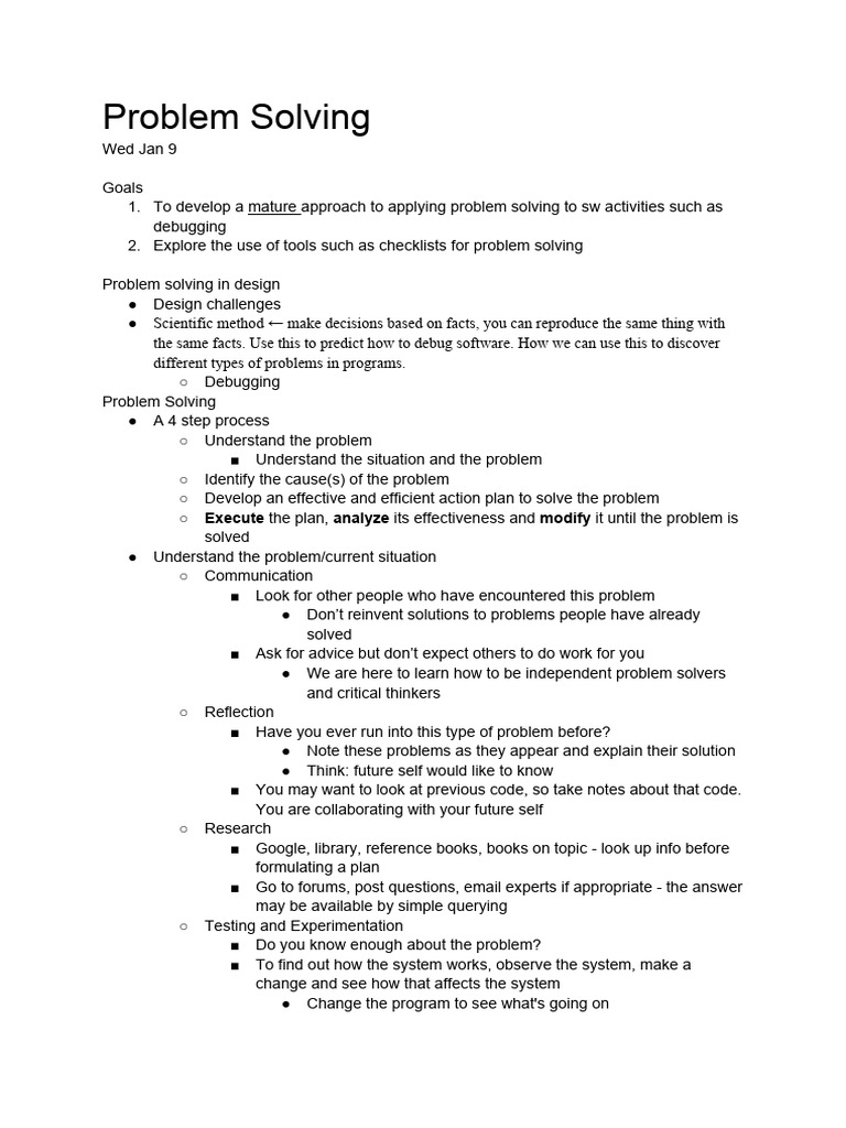 01 - Problem Solving | PDF | Debugging | Knowledge 01 - Problem Solving | PDF | Debugging | Knowledge