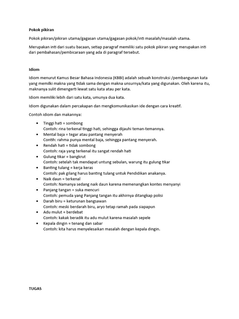 Bhs Indo (Pokok Pikiran Dan Idiom) | PDF