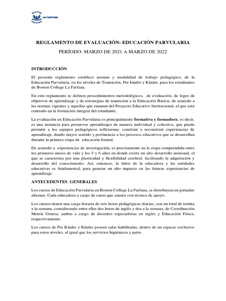 Reglamento de Evaluacion Ep | PDF | Educación de la primera infancia | Evaluación