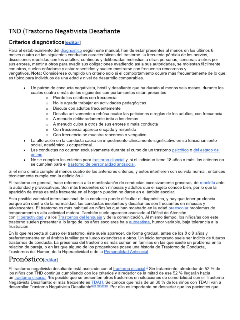 TND (Trastorno Negativista Desafiante: Criterios Diagnósticos | PDF ...