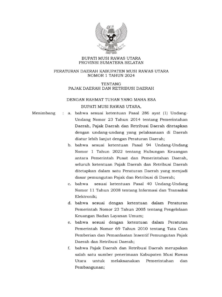 Perda PDRD Tarif Restribusi | PDF