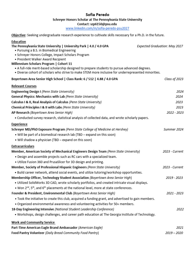 sofia peredo resume - copy | PDF | Pennsylvania State University ...