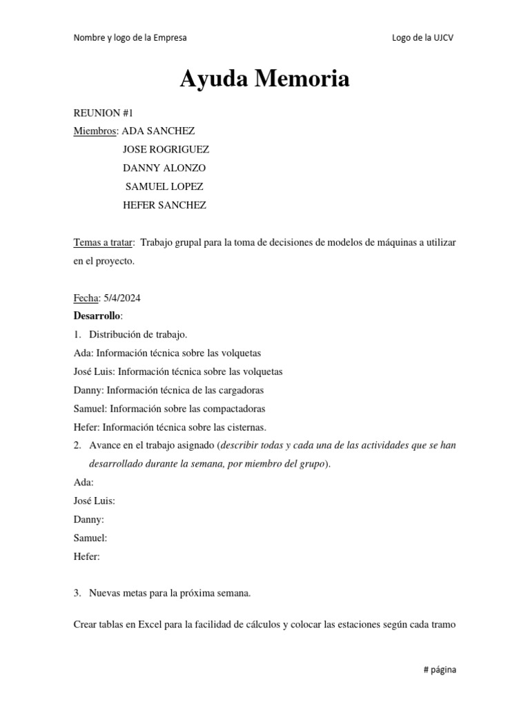 Formato Ayuda Memoria | PDF