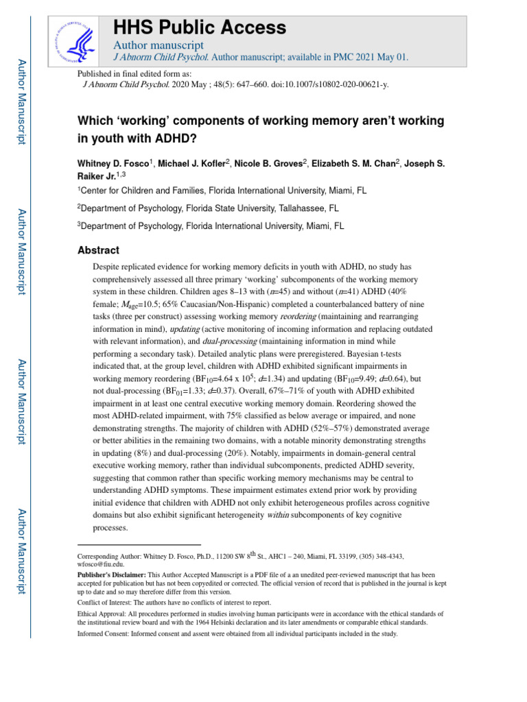 ADHD and Working Memory Deficits in Youth | PDF | Working Memory ...