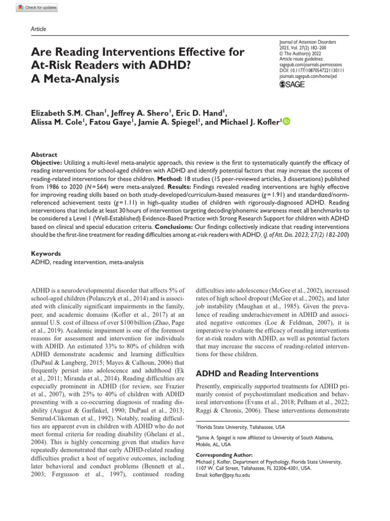 Efficacy of Reading Interventions in ADHD | PDF | Attention Deficit ...
