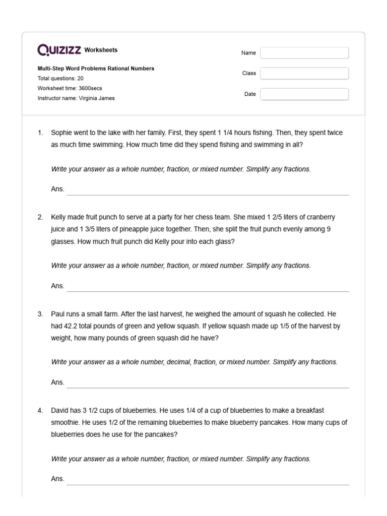 Quizizz - Multi-Step Word Problems Rational Numbers | PDF | Arithmetic