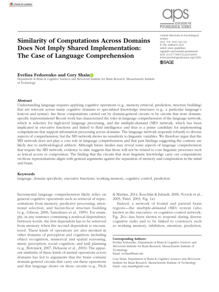 2021 - Compututations, Language Comprehension | PDF | Cognitive Science | Working Memory