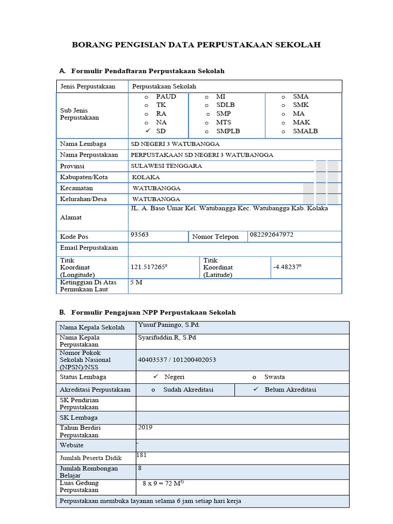Contoh Borang Perpus | PDF
