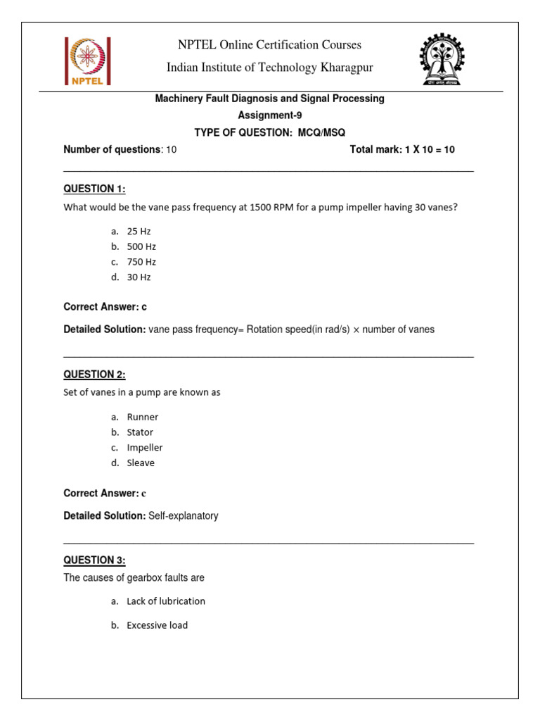 Nptel machinaryFaultandDiagnosis Assignment9 | PDF | Electrical Engineering | Electronics