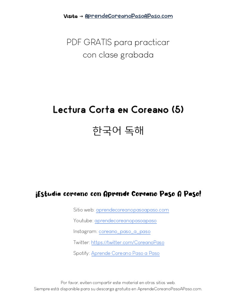 Lectura 5 Aprende Coreano Paso A Paso | PDF