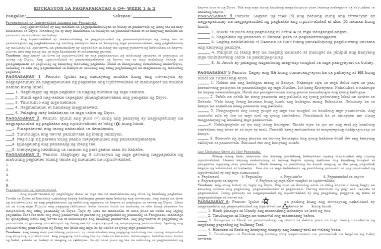 Quarter 4 Week 1 - 2 ESP 6 Module Worksheet | PDF