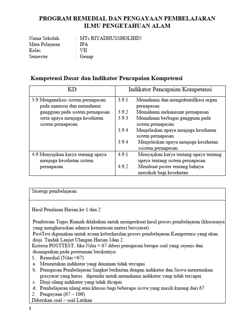 Program Remedial & Pengayaan IPA | PDF