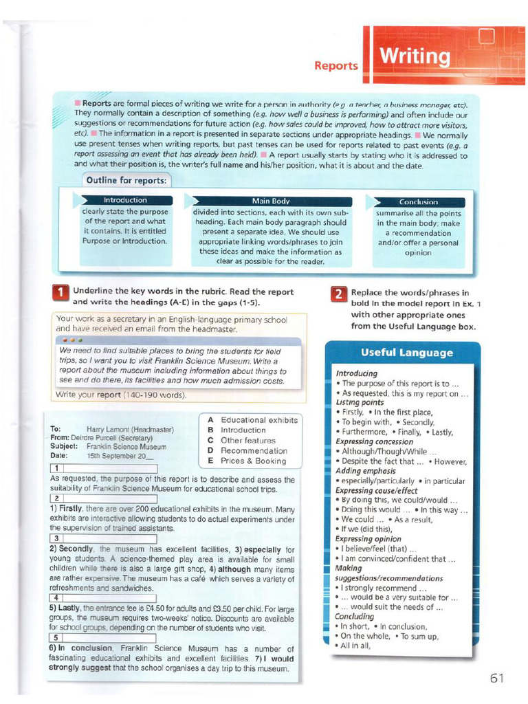 On Screen B2+ Writing Booklet - Reports | PDF