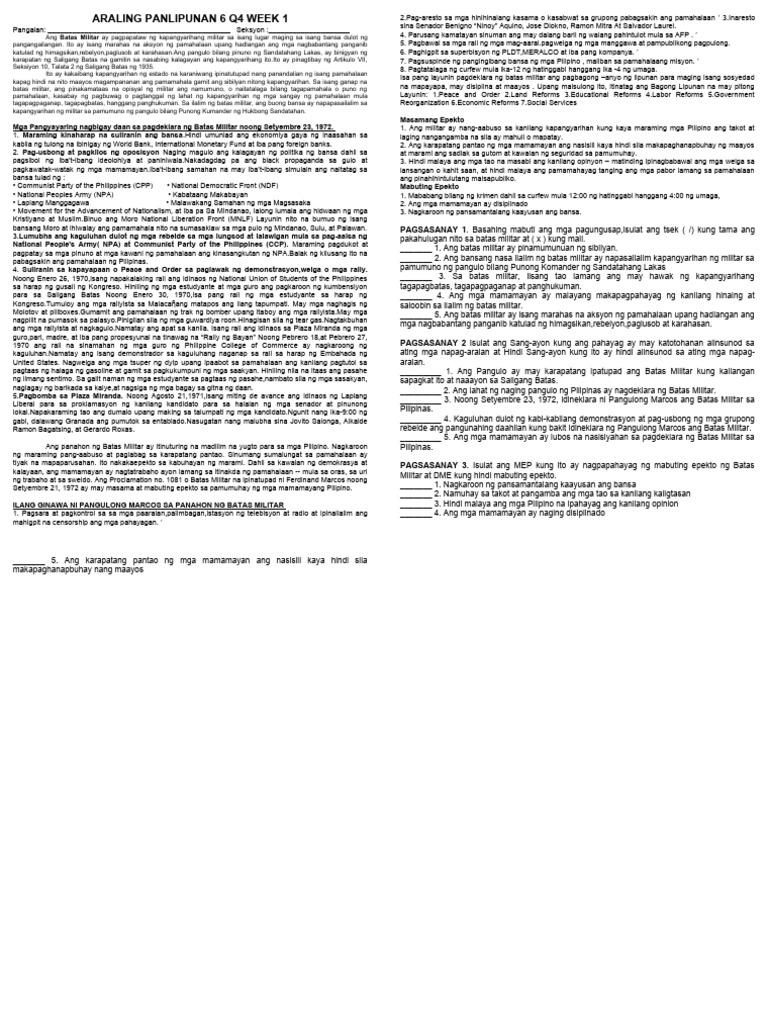 Quarter 4 Week 1 AP 6 Module Worksheet | PDF