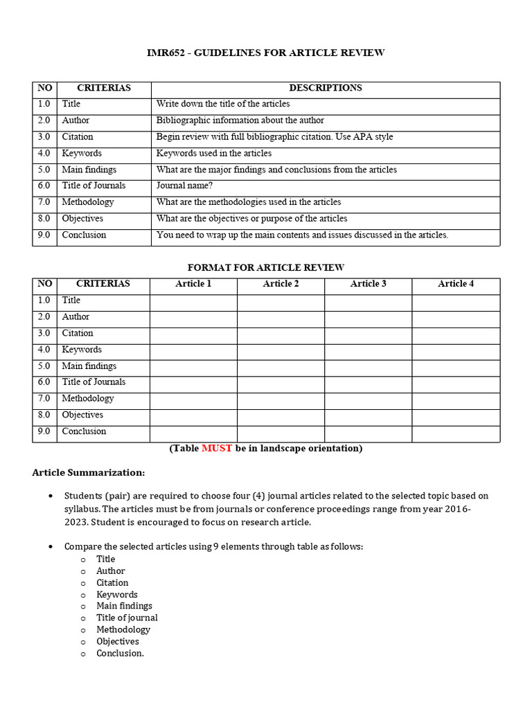 IMR652 Article Review Guidelines | PDF | Citation | Search Engine ...