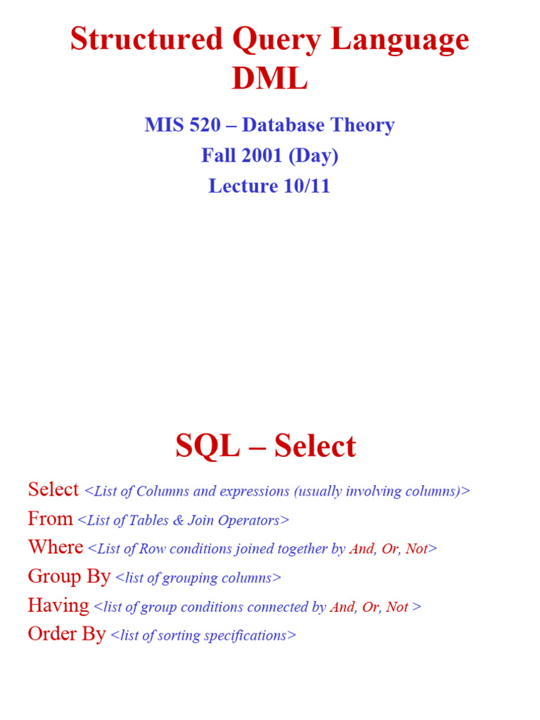SQL DML | PDF | Data Model | Information Technology Management