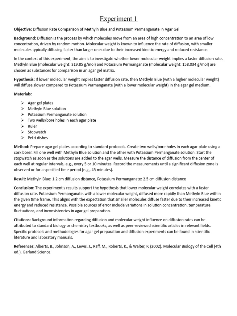 Lab Report 1 - Diffusion | PDF | Osmosis | Diffusion
