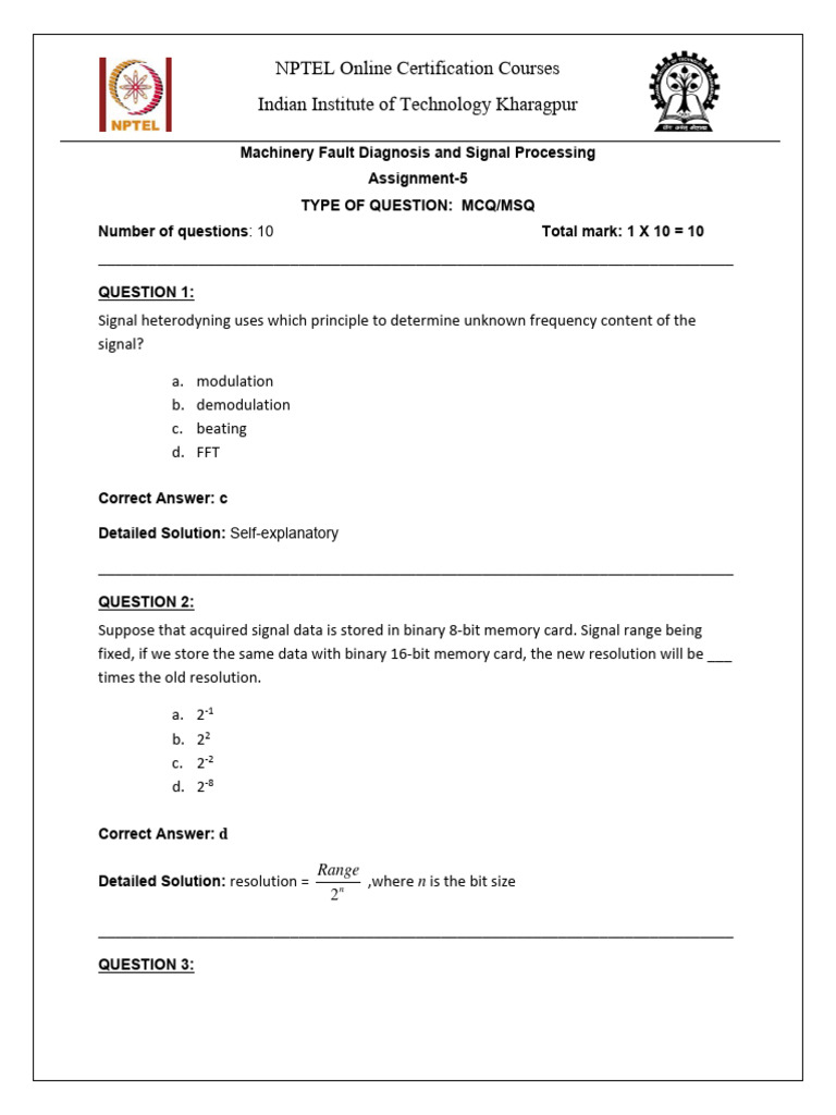 Nptel machinaryFaultandDiagnosis Assignment5 | PDF | Analog To Digital ...
