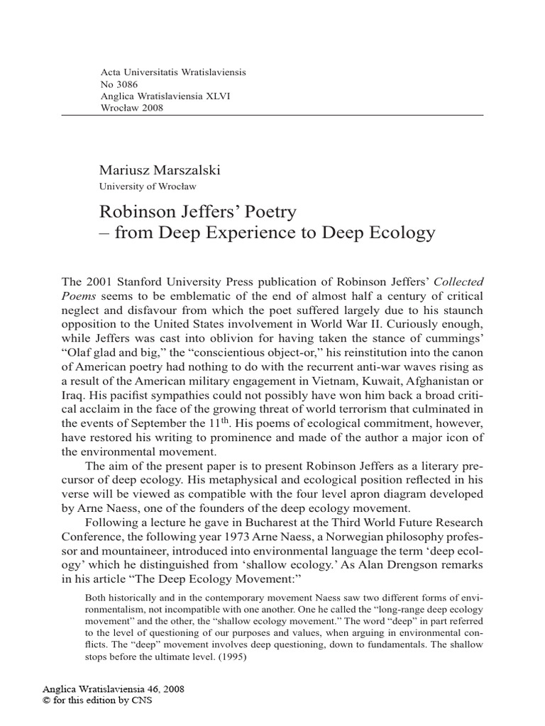 Robinson Jeffers' Poetry - From Deep Experience To Deep Ecology | PDF ...