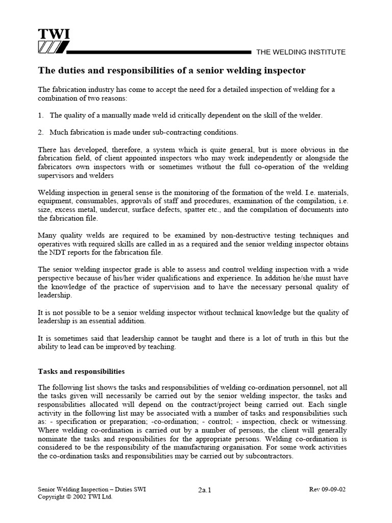 SWI 2a Duties SWI | Download Free PDF | Audit | Welding