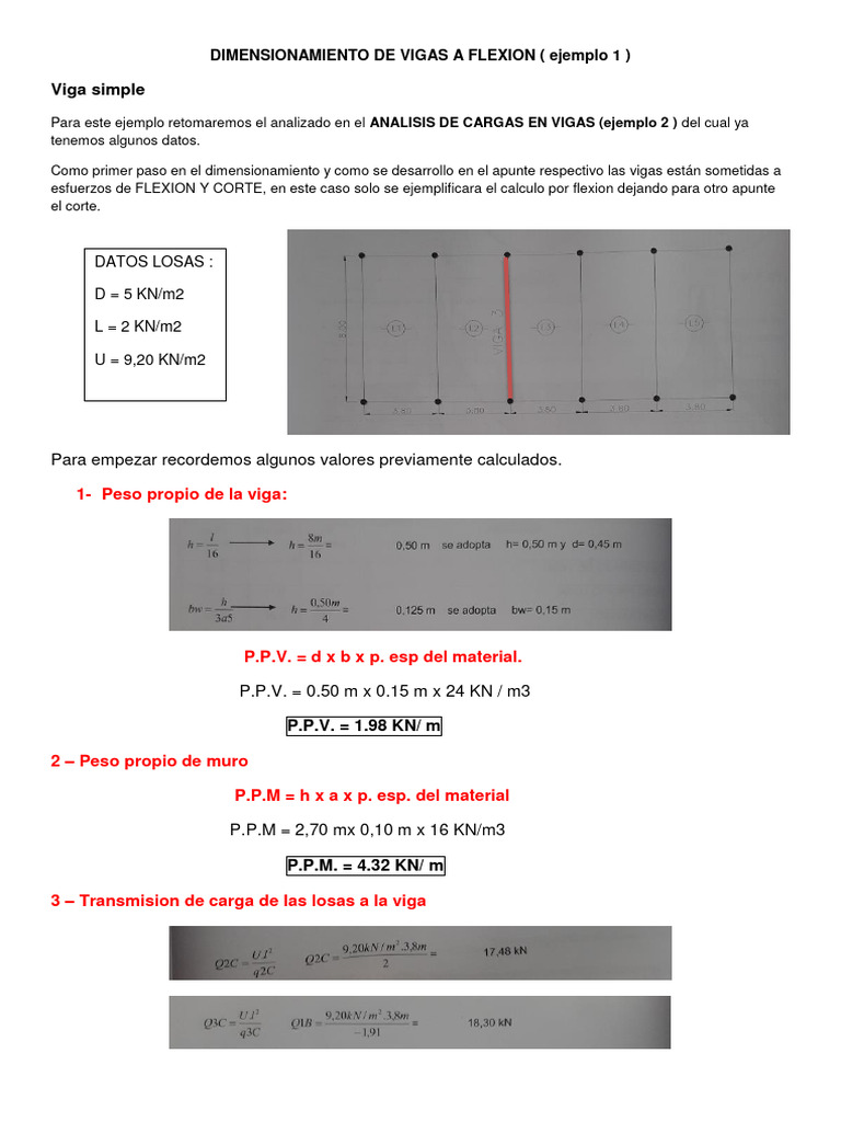 DIMENSIONAMIENTO DE VIGAS A FLEXION ejemplo 1 | PDF | Viga (Estructura) | Doblar