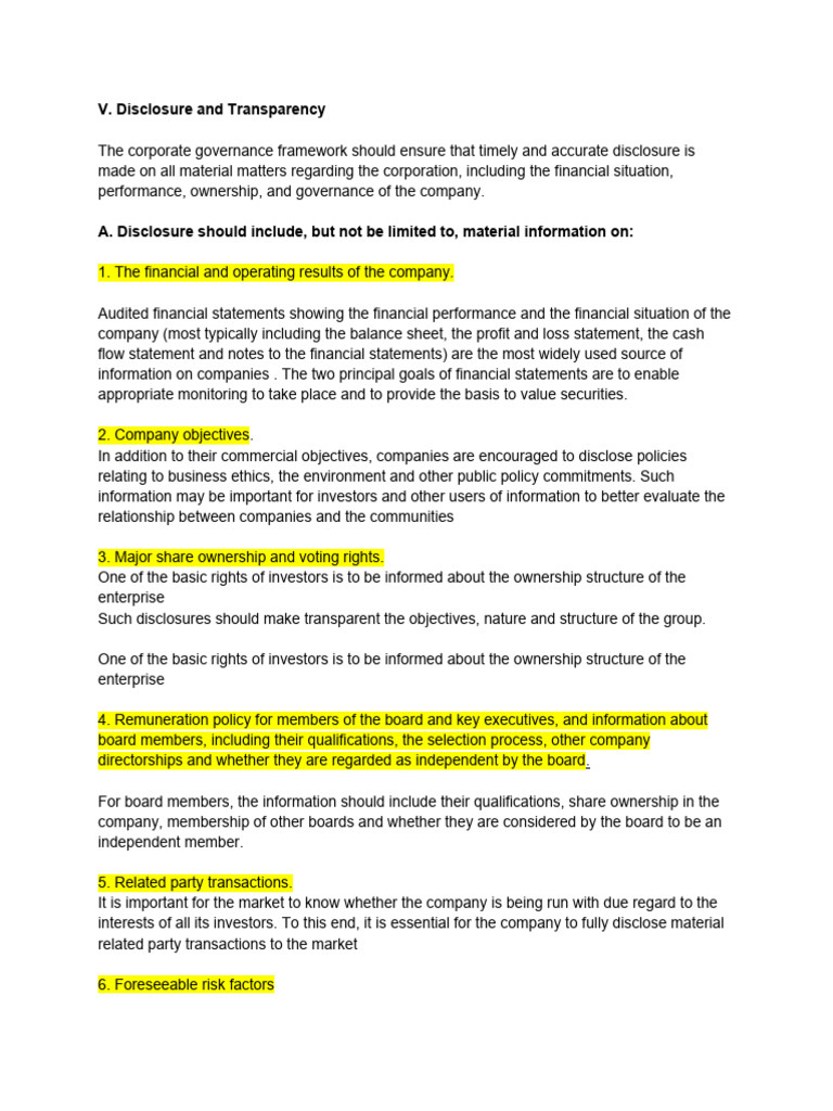 V. Disclosure and Transparency | PDF | Audit | Financial Statement