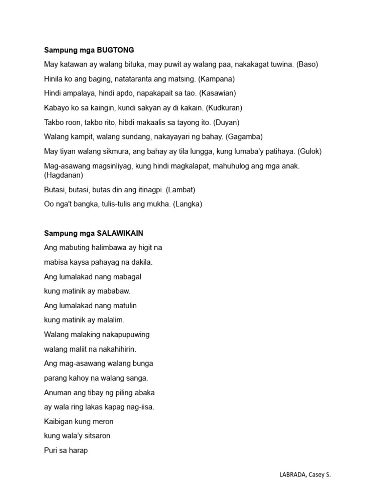 Sampung Mga BUGTONG | PDF