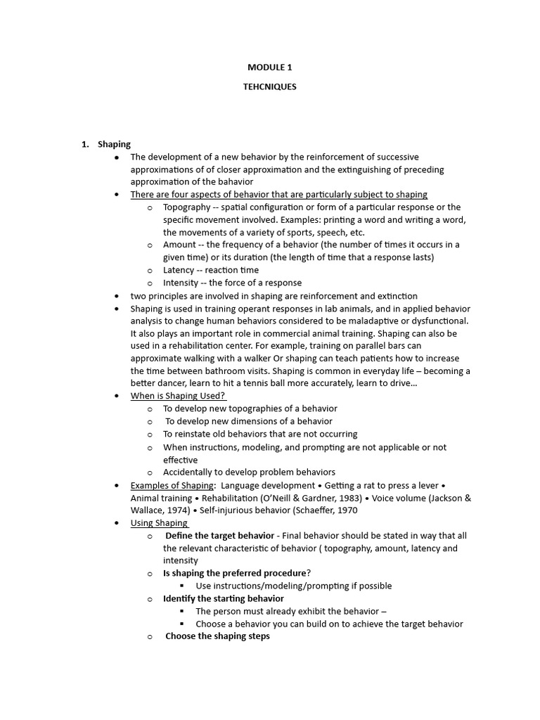Behavior Shaping Techniques Explained | PDF | Learning | Reinforcement
