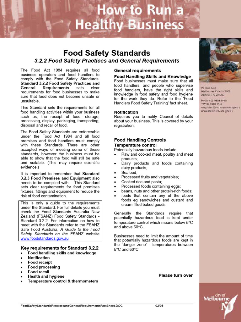 Food Safety Standards | PDF | Food Safety | Hand Washing