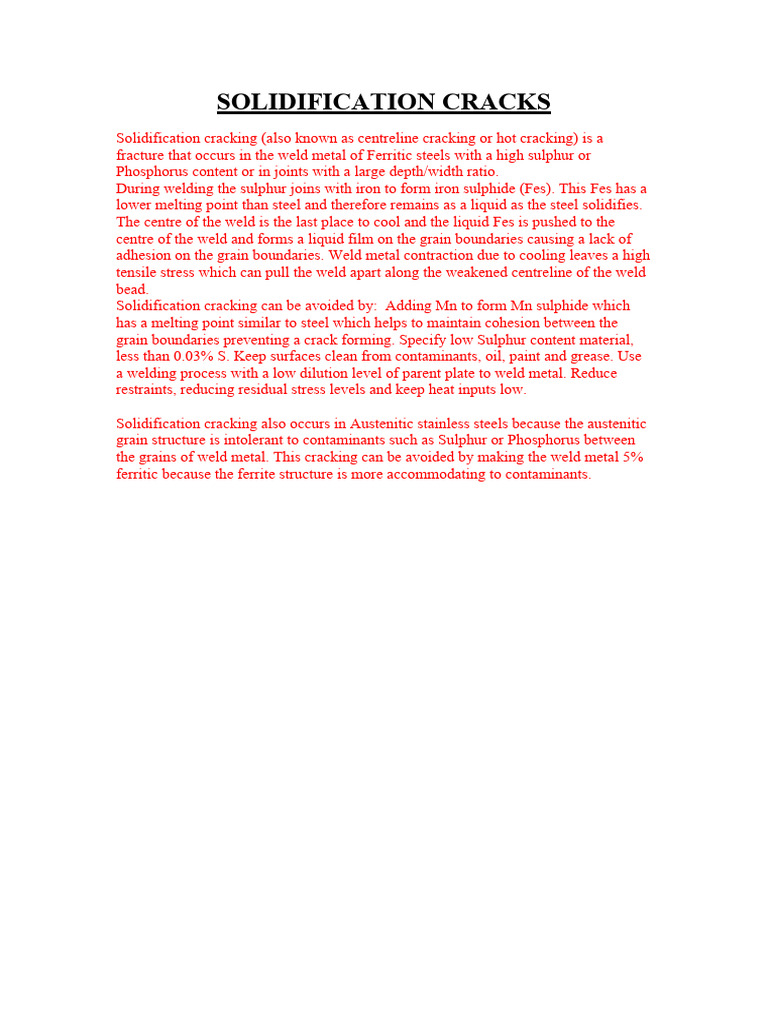 Welding Defects: Solidification Cracks | PDF