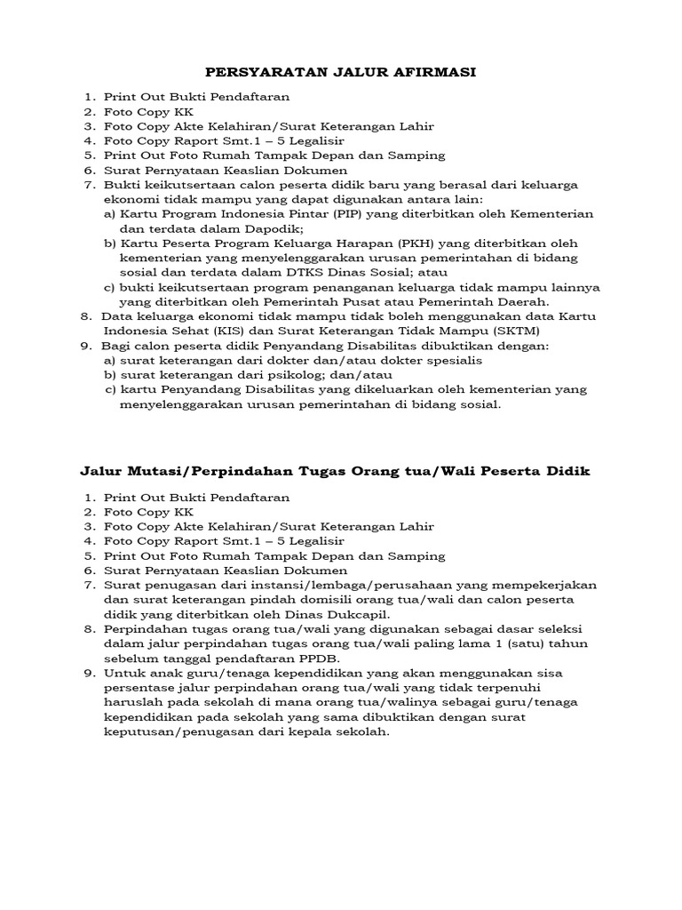 PERSYARATAN JALUR AFIRMASI Dan MUTASI | PDF