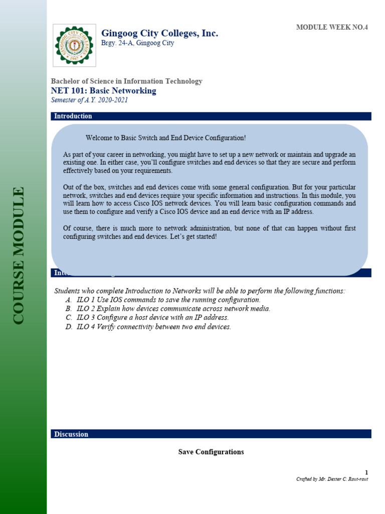 Course Module NET 101 Week 4 | PDF | Ip Address | I Pv6