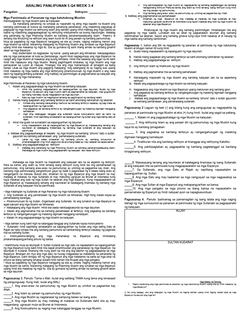 Quarter 4 Week 3-4 AP 5 Module Worksheet | PDF