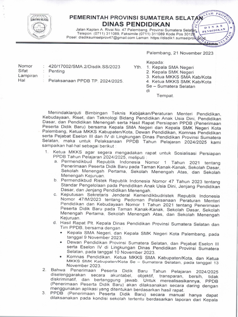 SE Pelaksanaan PPDB TP 2024-2025 | PDF