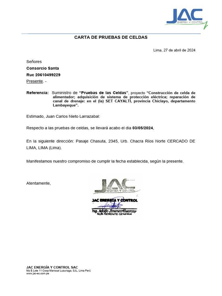 Carta Plazo Entrega - Tab Proteccion | PDF | Hogar, jardinería y bricolaje