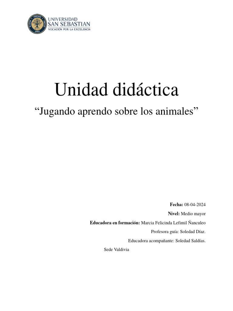 Unidad Didáctica Animales | PDF | Educación de la primera infancia ...