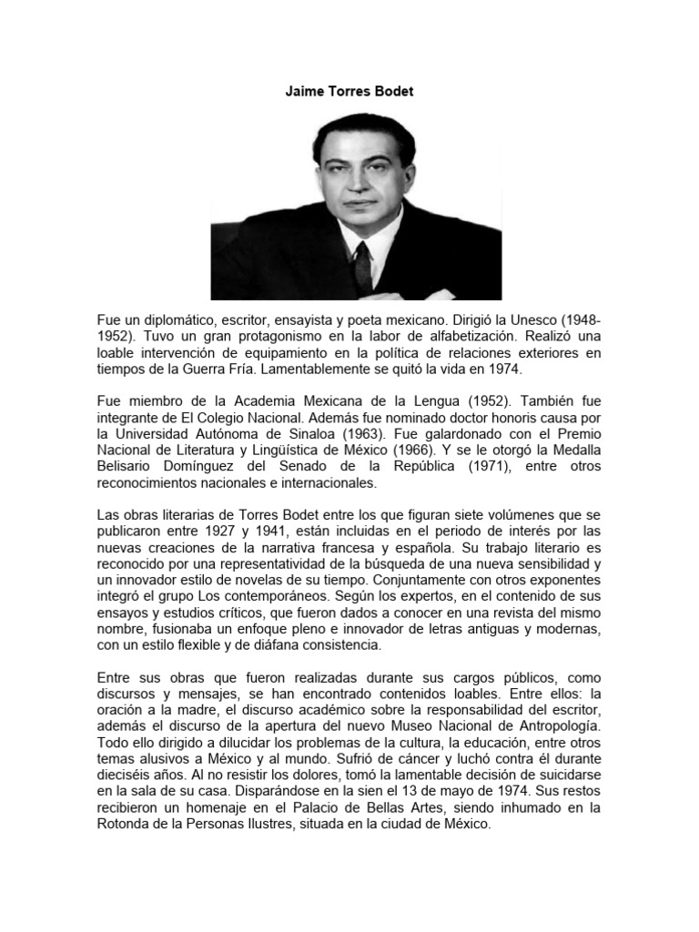 Biografía de Jaime Torres Bodet | PDF