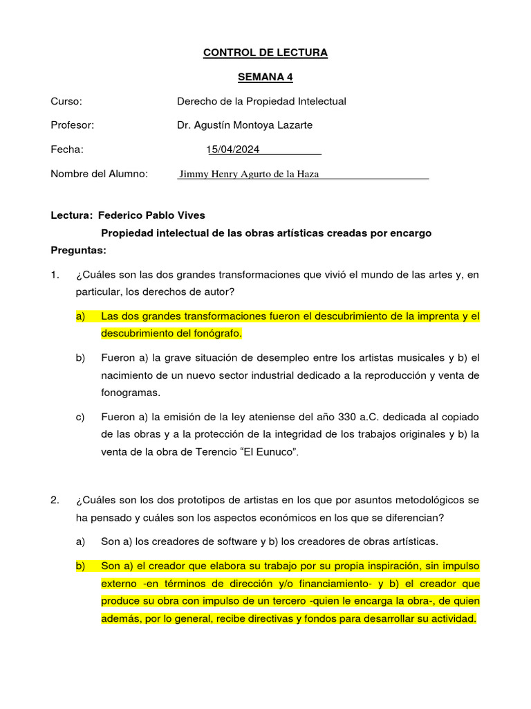 Control de Lectura Semana 4 - JIMMY AGURTO DE LA HAZA | PDF | Propiedad ... Control de Lectura Semana 4 - JIMMY AGURTO DE LA HAZA | PDF | Propiedad ...