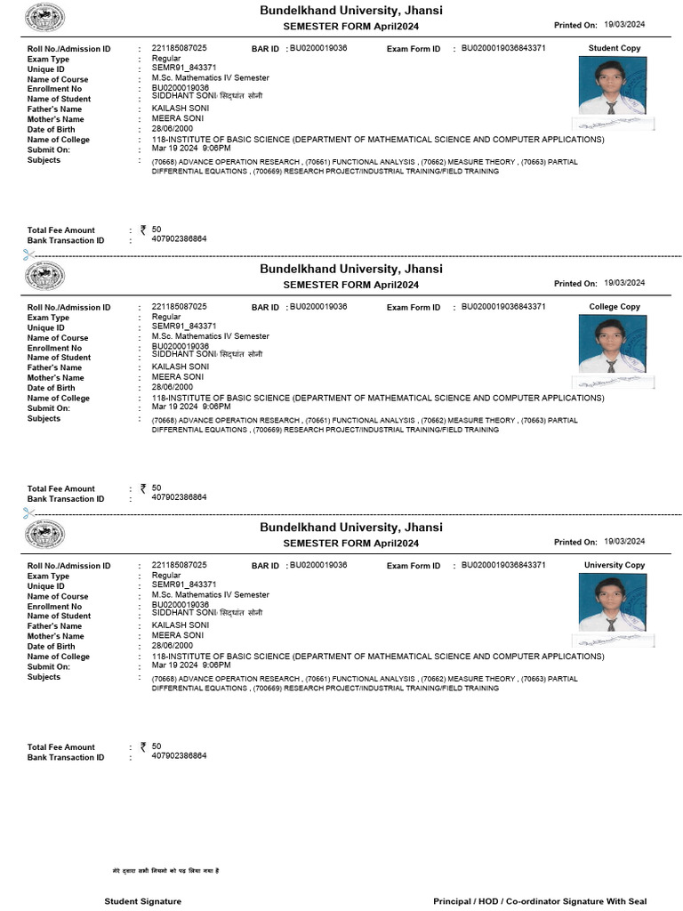 Semester Candidate Details | PDF | Mathematical Analysis | Mathematics