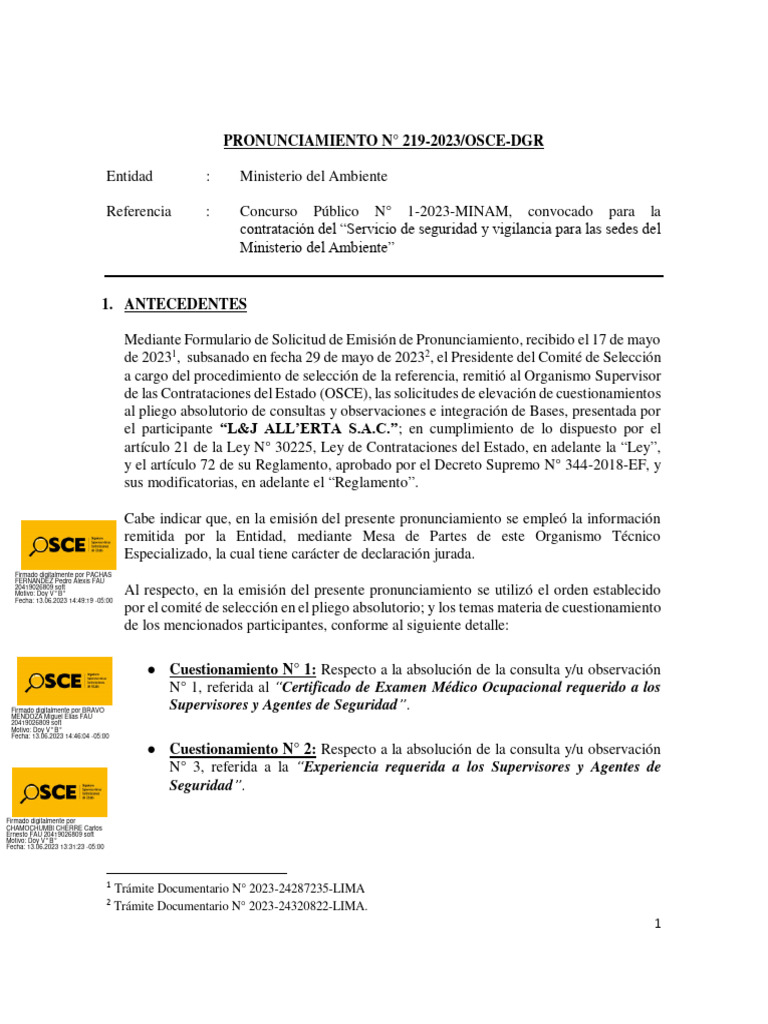 Pronunciamiento #219-2023-OSCE-DGR | PDF | Valores | Business